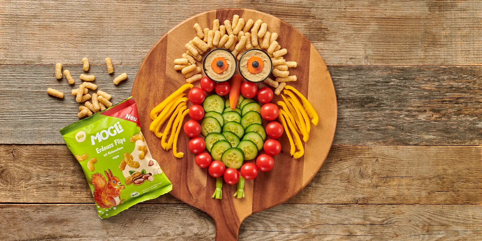 Snack owl with peanut crisps & vegetables - creative snack plate f – MOGLi